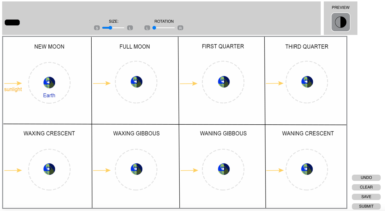 Moon Phases Simulation NAAP Lunar Phase Simulator 7/11Rising,
